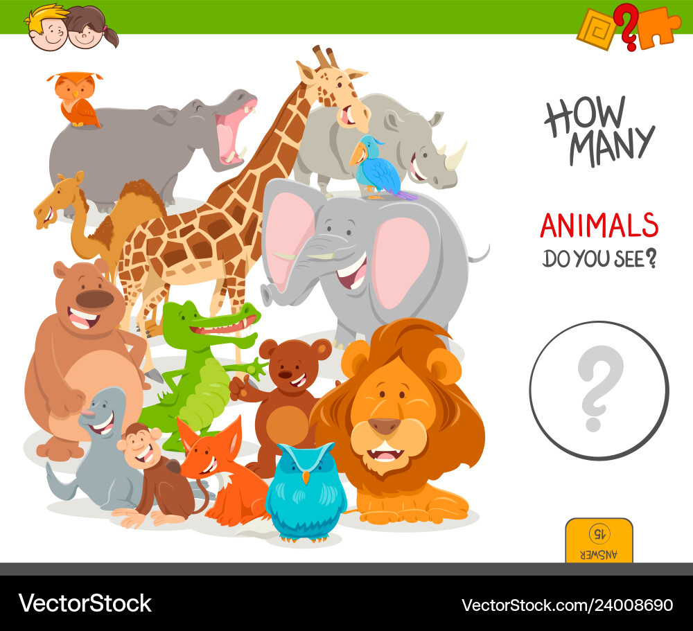 Counting cartoon wild animals educational game Vector Image