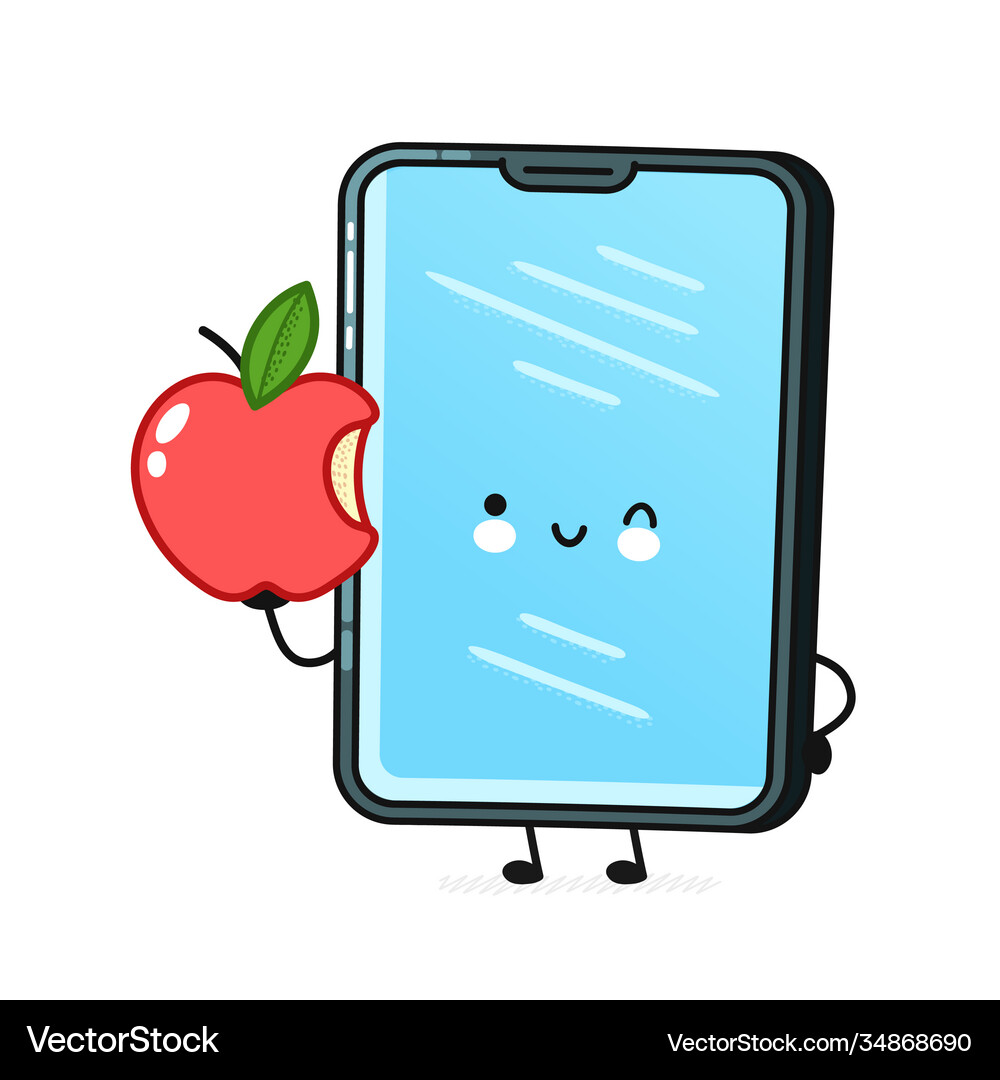 Cute happy smartphone mobile phone with apple Vector Image