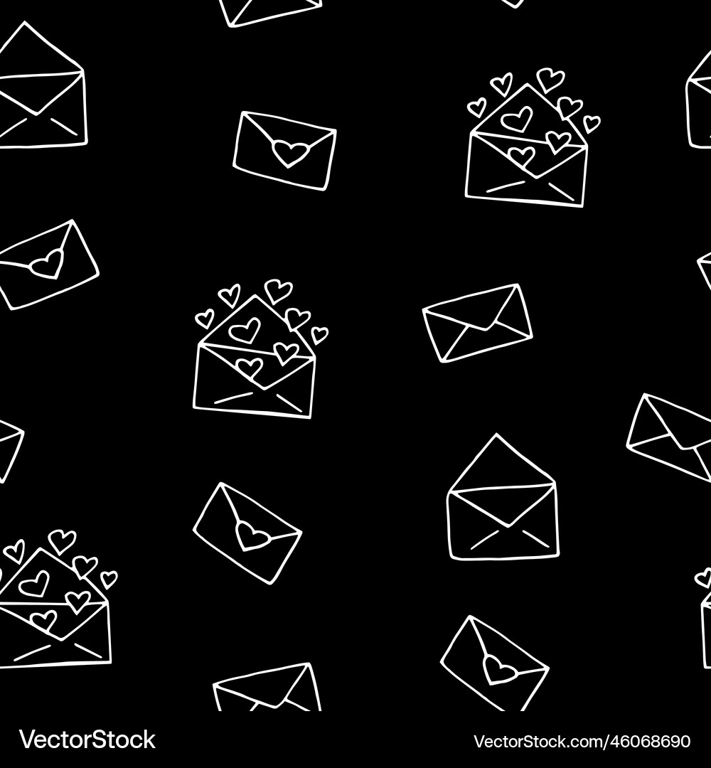 Envelope with heart seamless pattern hand drawn Vector Image