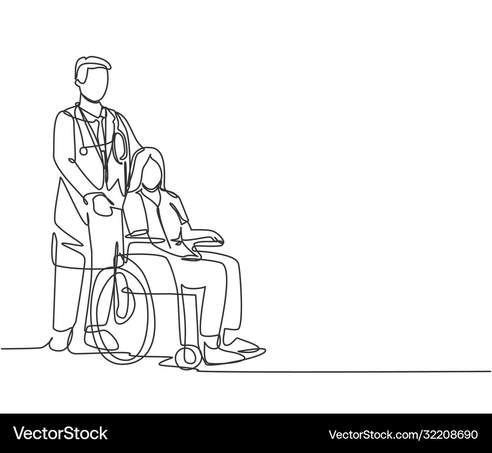 One line drawing young doctor visiting and Vector Image