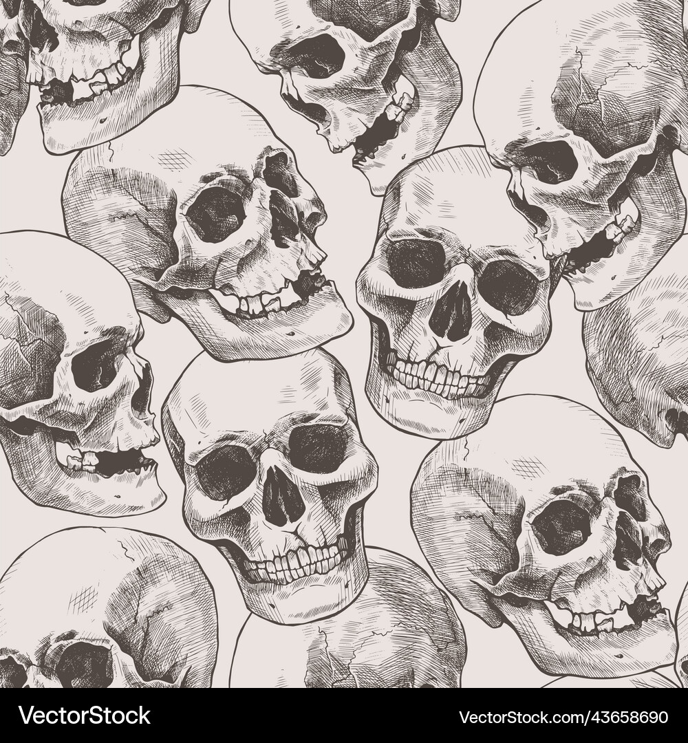 Seamless pattern of hand drawn human skulls Vector Image