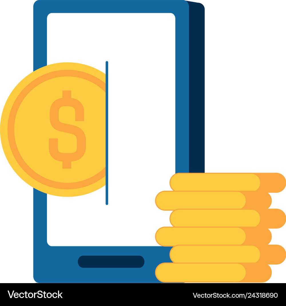 Smarphone with coins money Royalty Free Vector Image