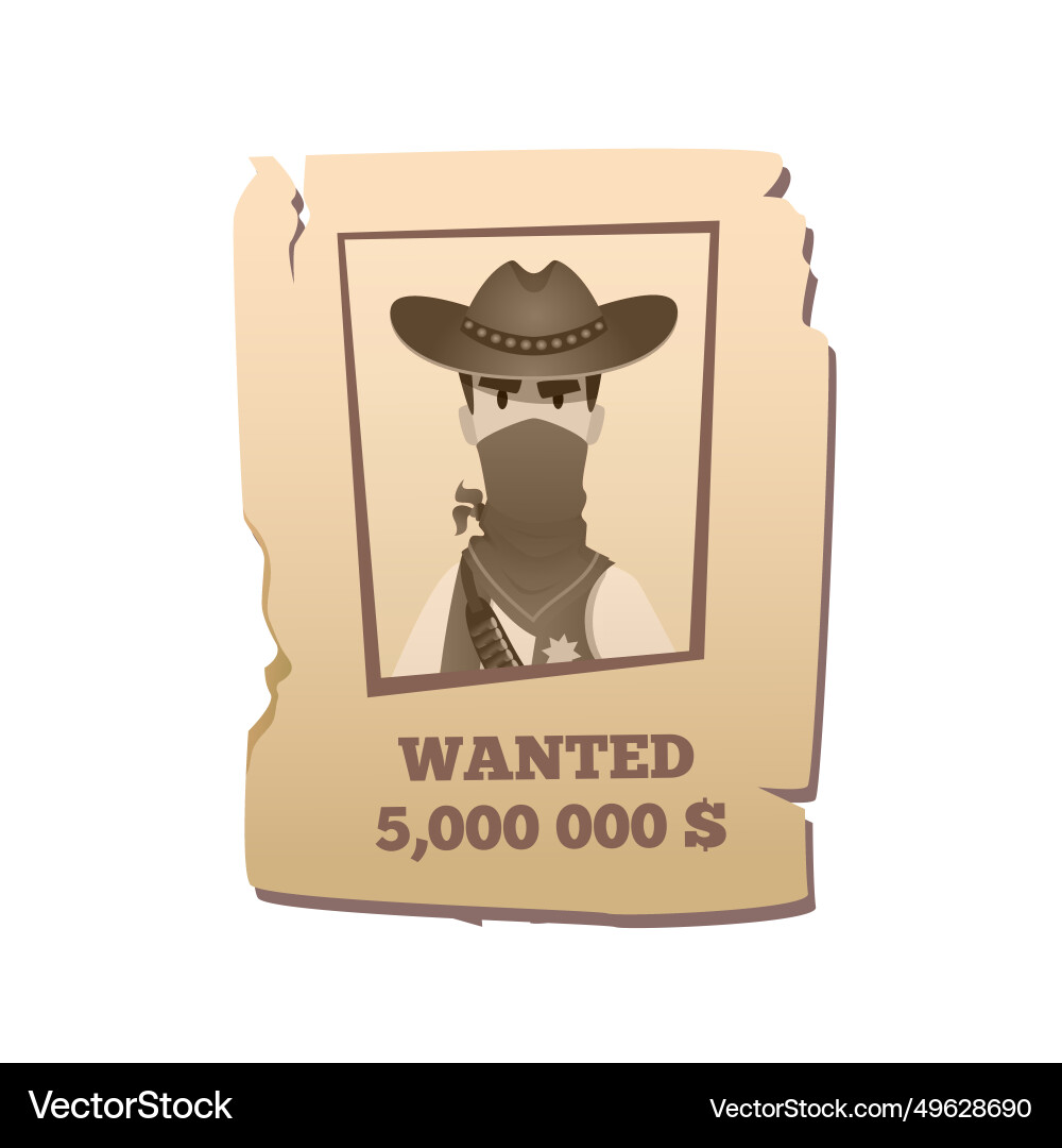 Wanted placard poster with bandit masked Vector Image