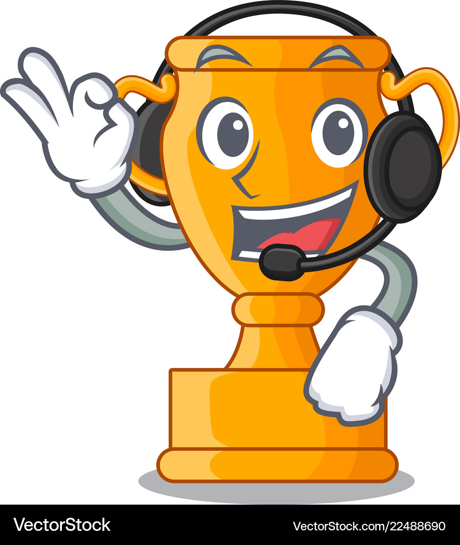 With headphone golden trophy cup isolated Vector Image