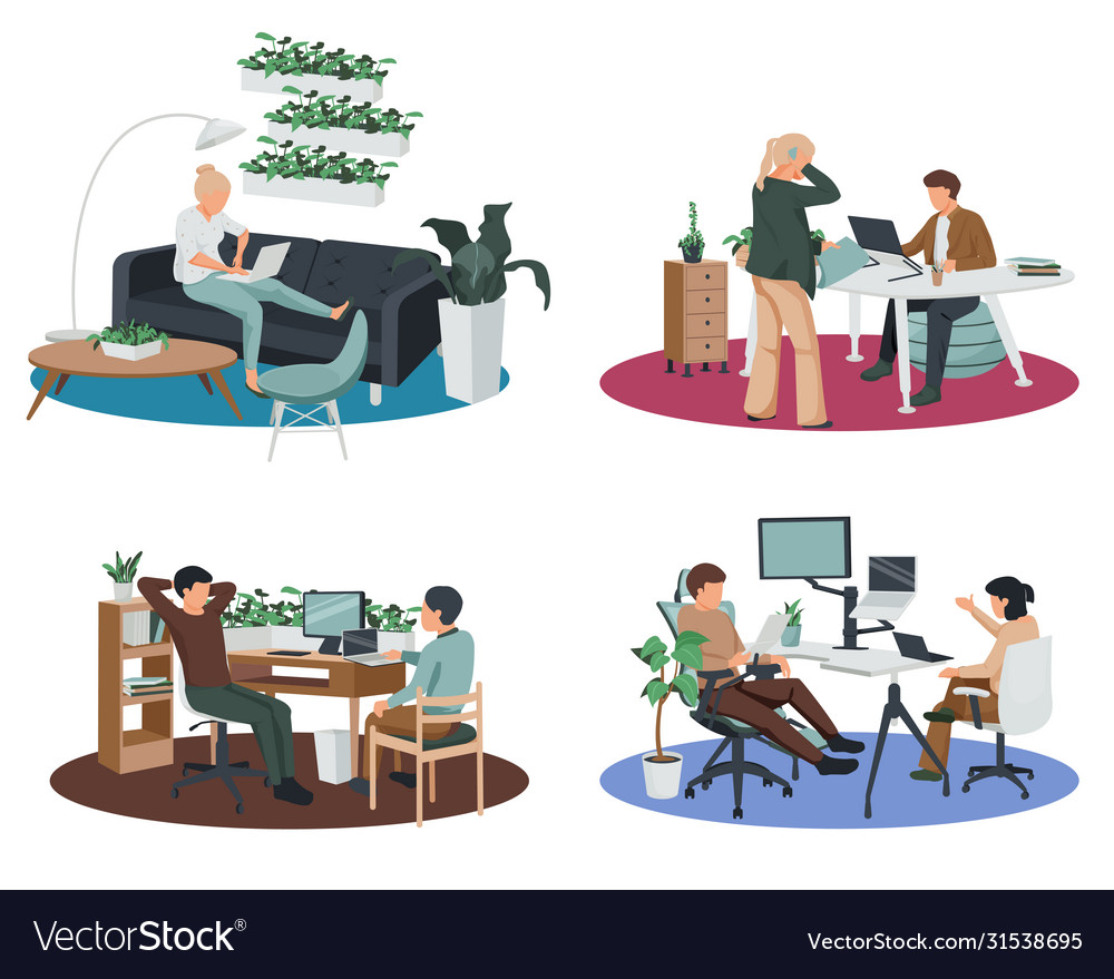 Contemporary Workspace Flat Set Royalty Free Vector Image