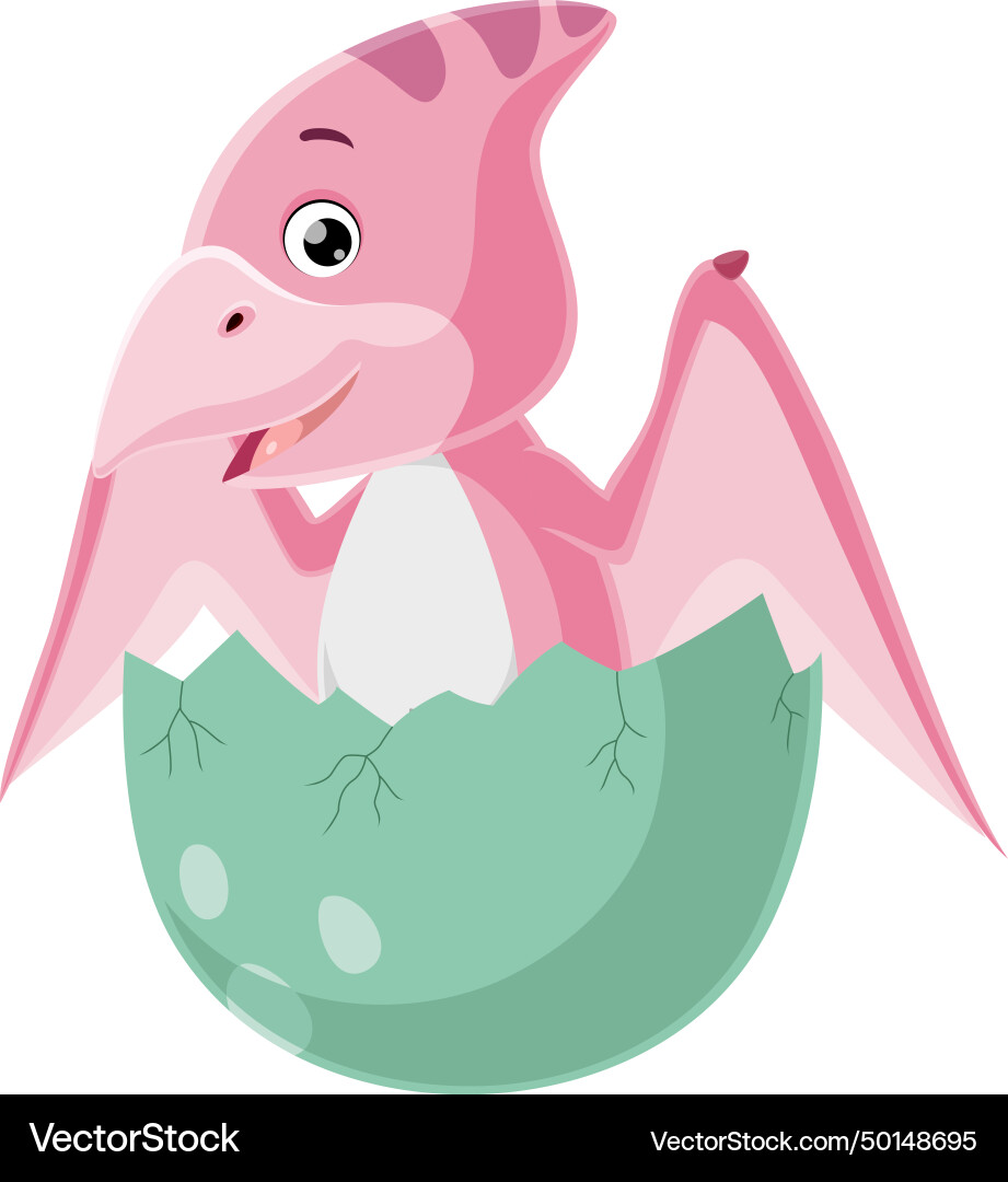 Cute baby pterodactyl cartoon hatching from egg Vector Image