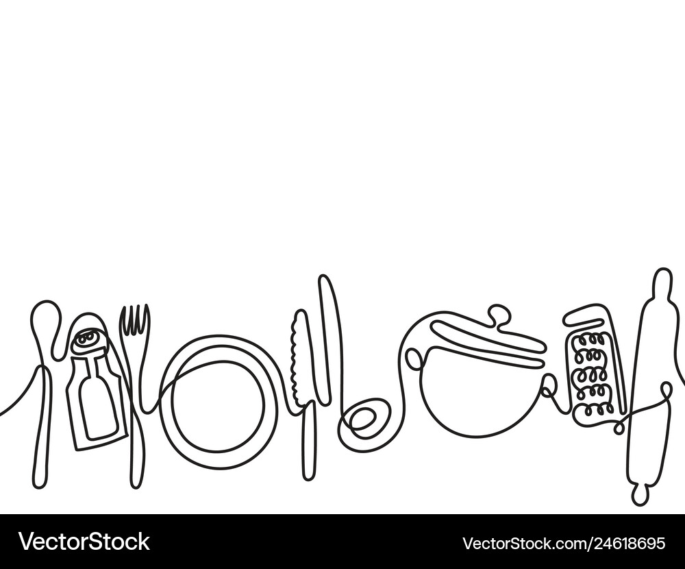 Cutlery line art background one drawing Royalty Free Vector