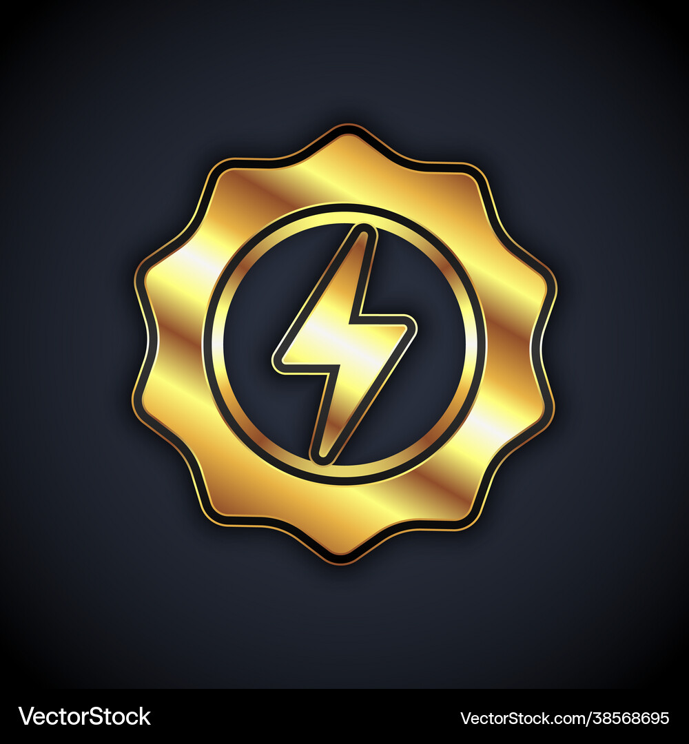 Gold lightning bolt icon isolated on black Vector Image