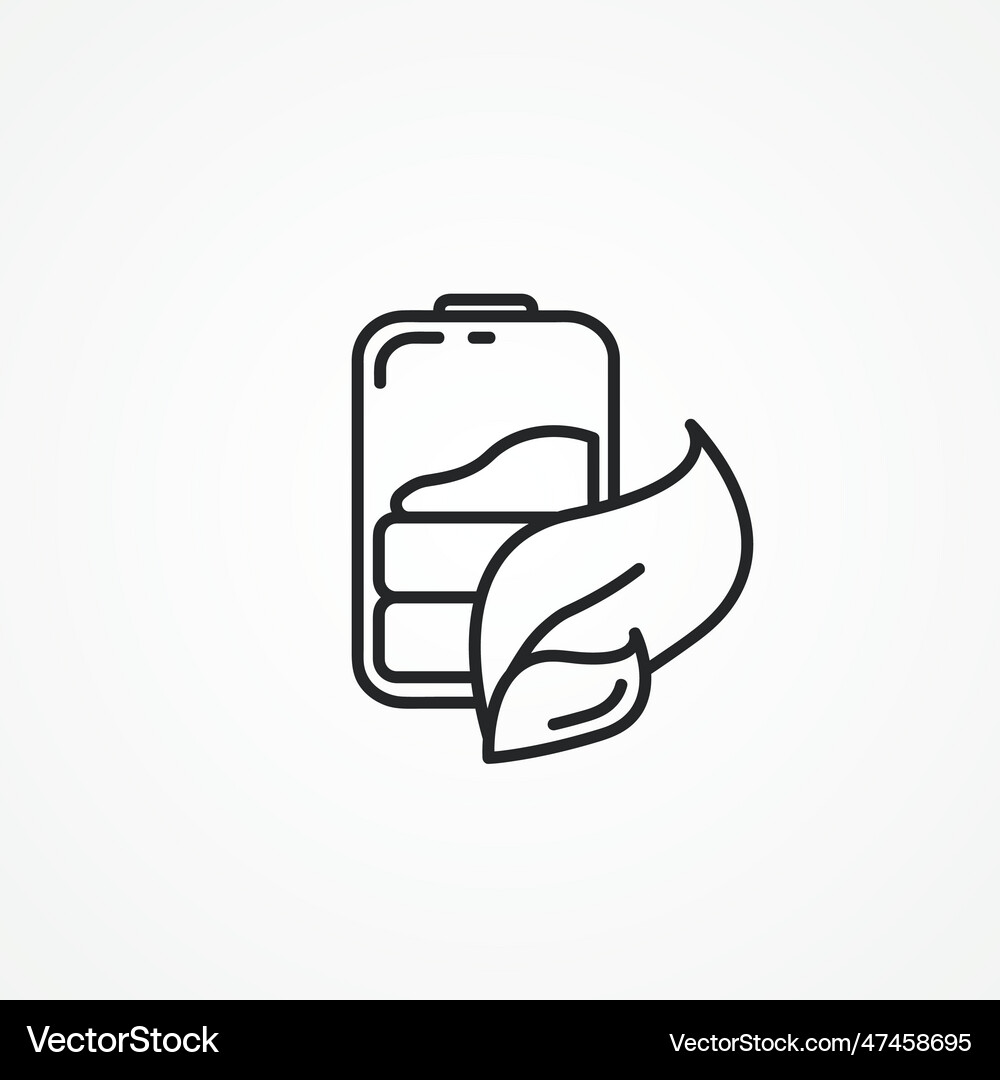 Green energy linear icon battery with leaf line Vector Image