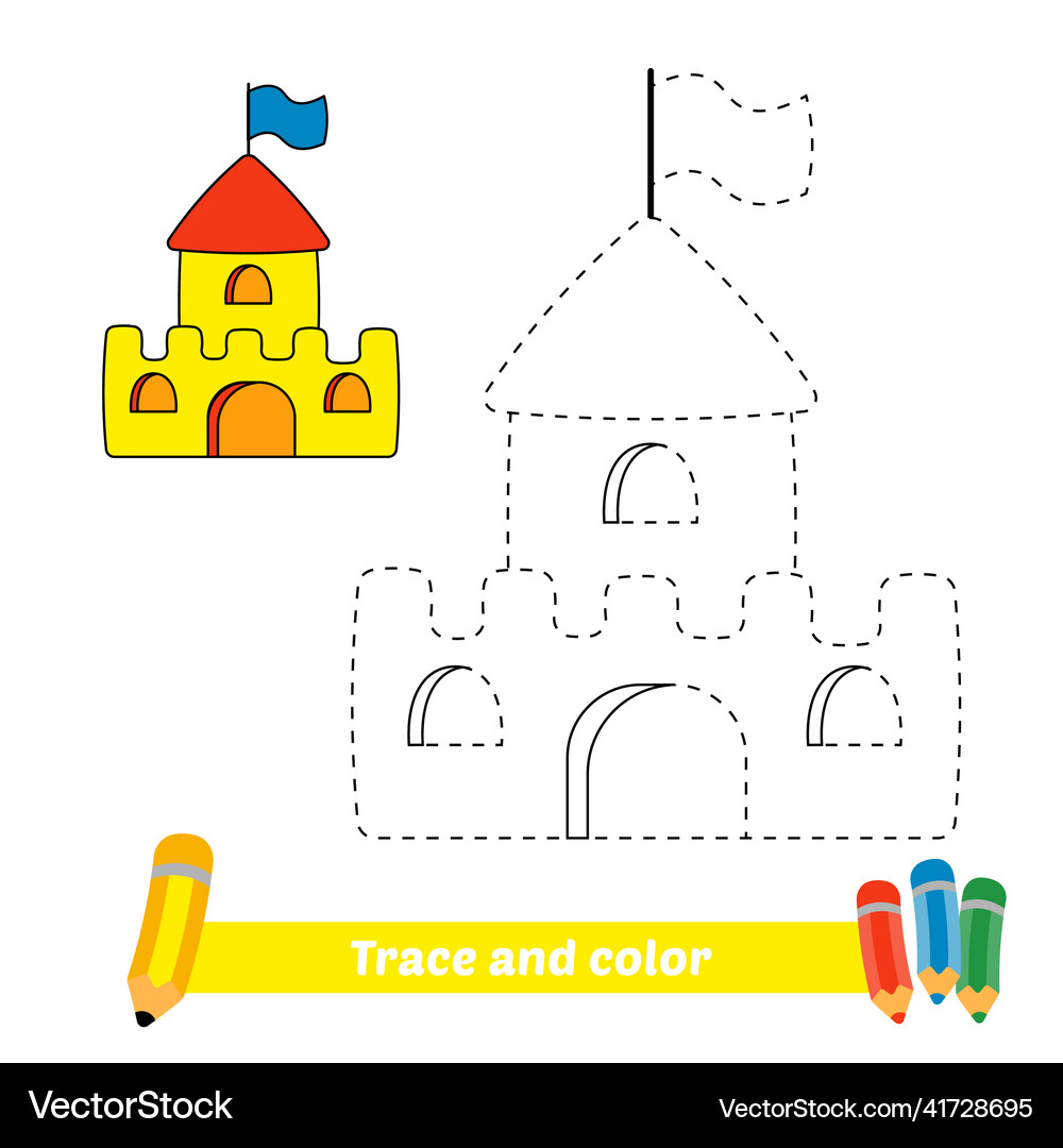 Trace and color for kids castle Royalty Free Vector Image