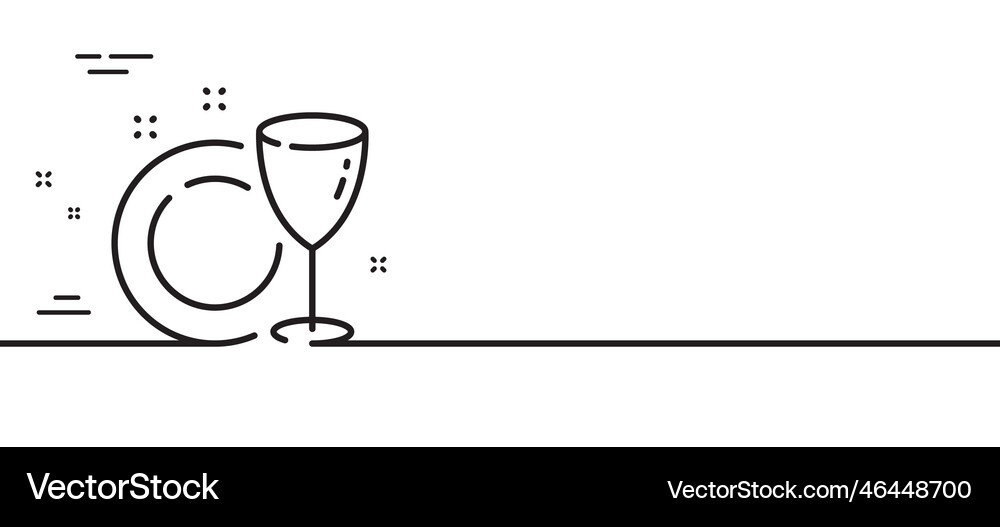 Dish plate line icon tableware wineglass sign Vector Image