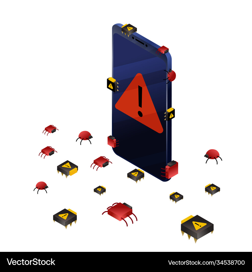 Smar phone virus attacked isometric phone Vector Image