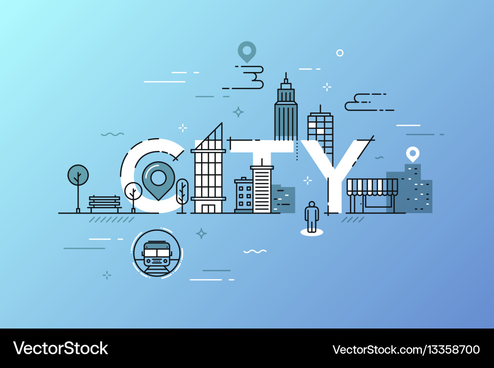 Thin line design concept for word city Royalty Free Vector