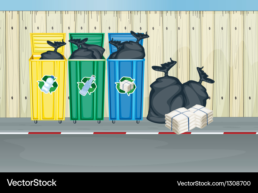 Three different colors of trash cans Royalty Free Vector