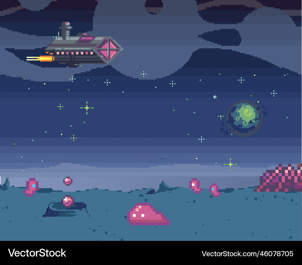 Cosmic scene in pixel art pixelated location Vector Image