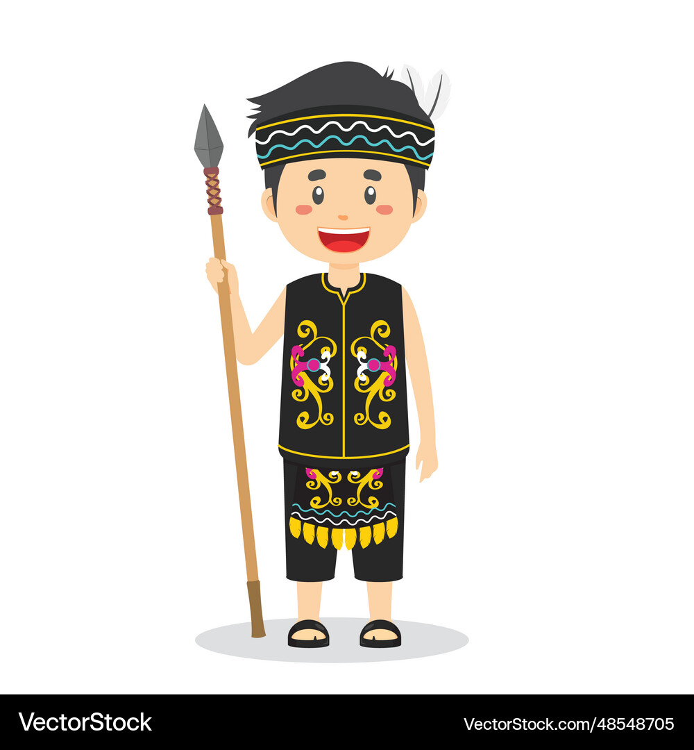 Dayak peoples characters preparing to hunt Vector Image