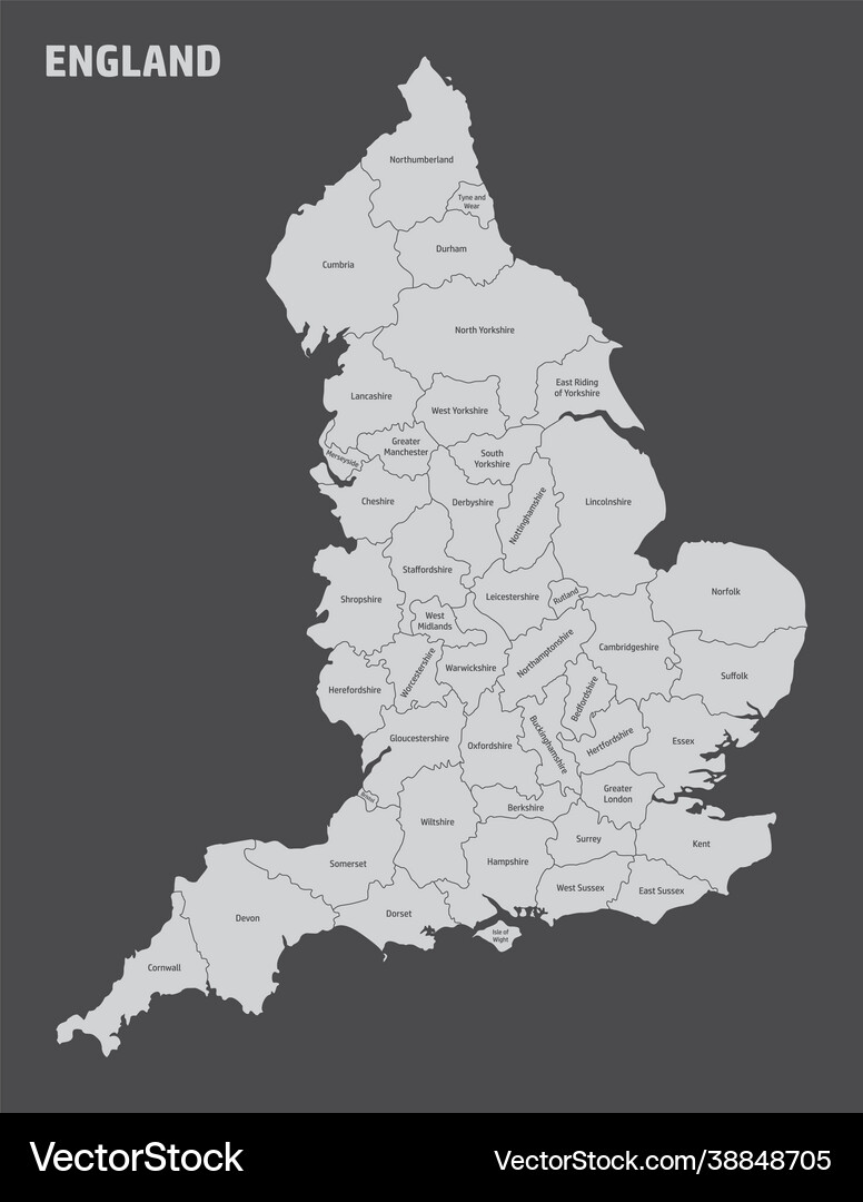 England administrative map Royalty Free Vector Image