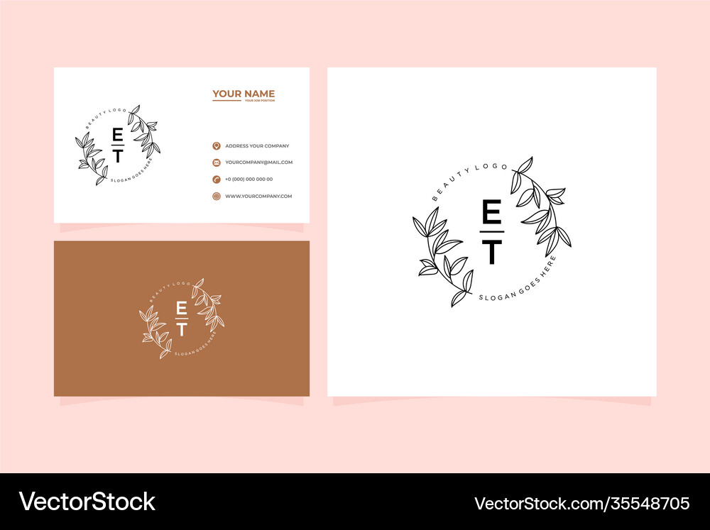 Initial et letters beautiful floral feminine Vector Image