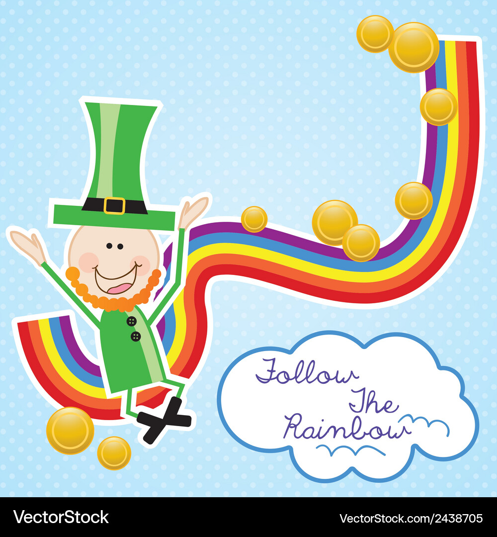 Lucky elf hat and rainbow follow Royalty Free Vector Image