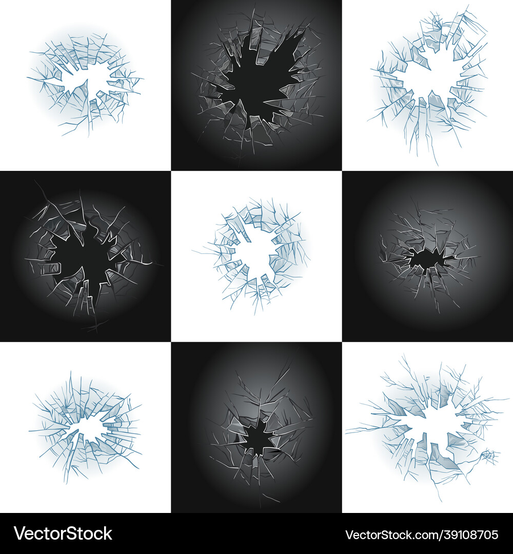 Set of broken glass cracked windows texture Vector Image