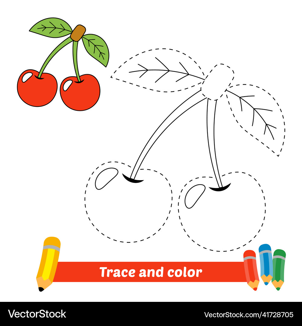 Trace and color for kids cherry Royalty Free Vector Image