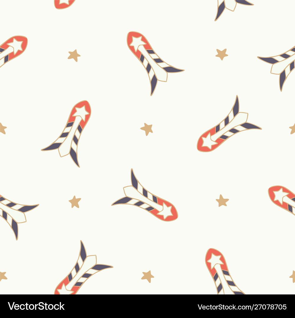 Vintage comet rockets on white seamless Royalty Free Vector