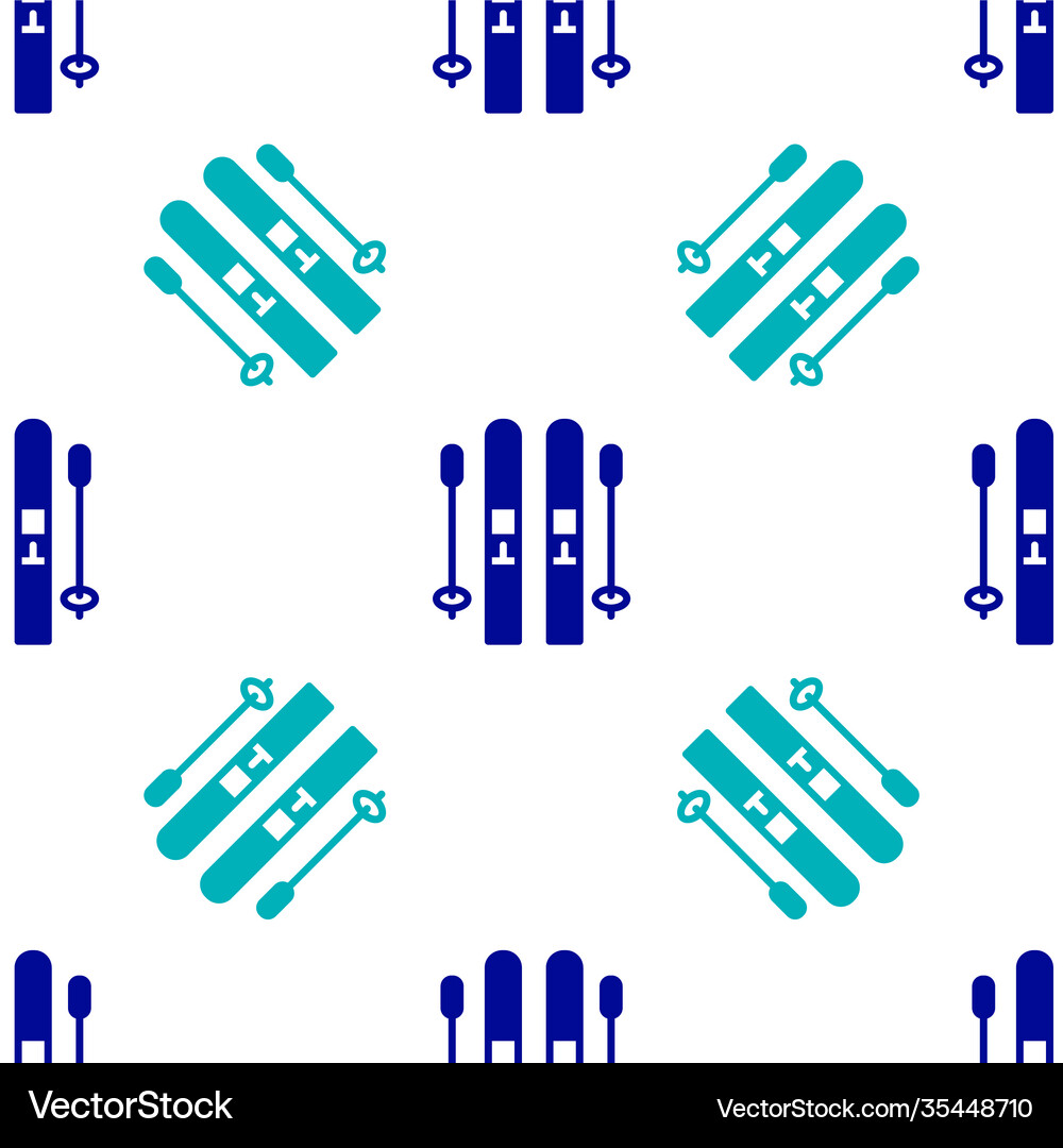 Blue ski and sticks icon isolated seamless pattern