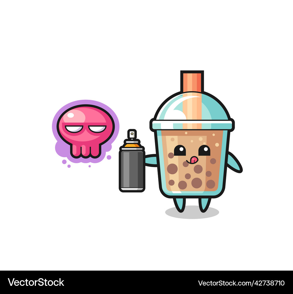 Bubble tea cartoon make a graffiti with a spray Vector Image