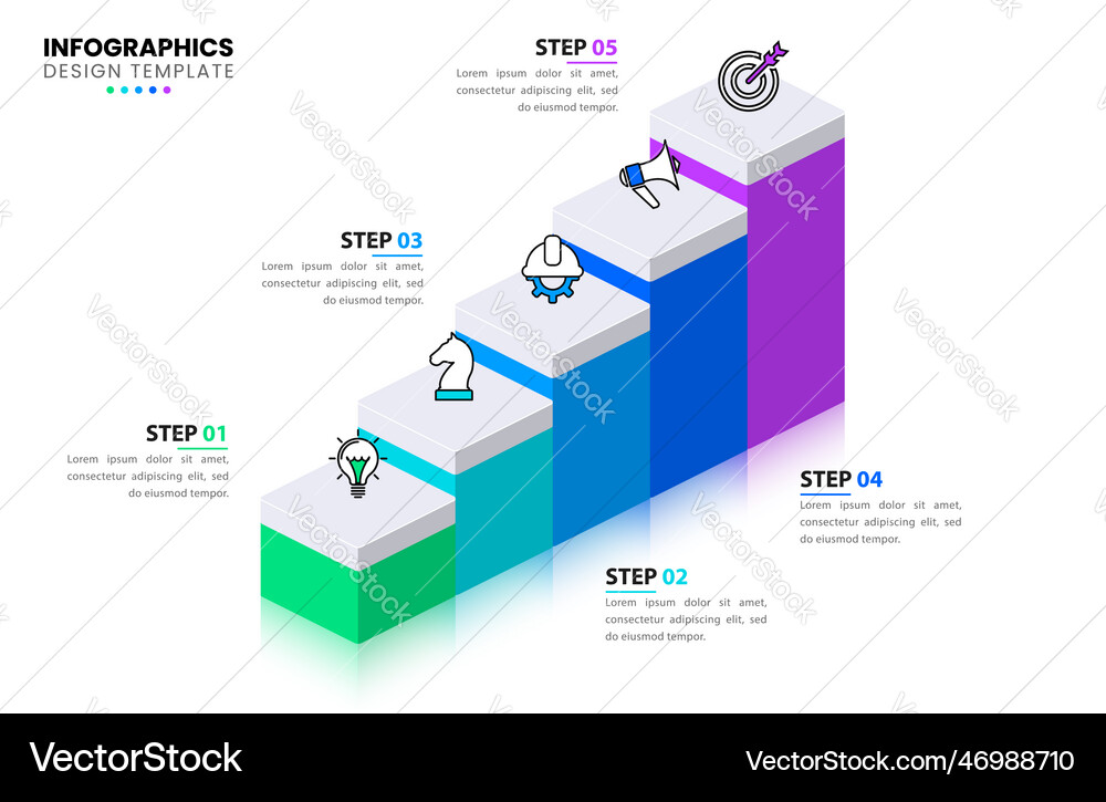 Infographic template staircase with 5 isometric Vector Image