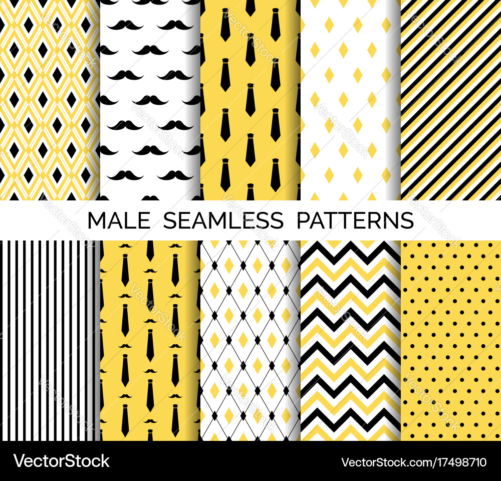 Set male seamless patterns black and yellow Vector Image