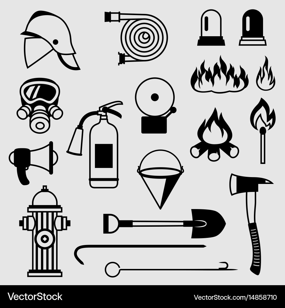 Set of firefighting items fire protection Vector Image