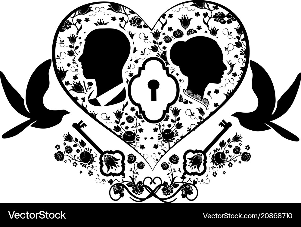 Wedding Heart with Doves and Key Royalty Free Vector Image