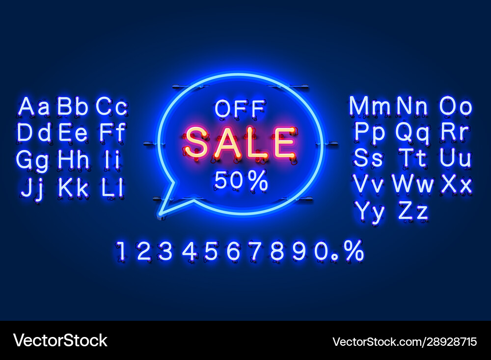 Neon chat frame 50 off text banner night sign Vector Image