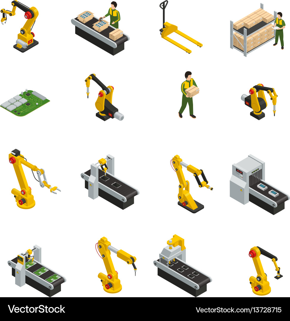 Robotic machinery isolated symbols Royalty Free Vector Image