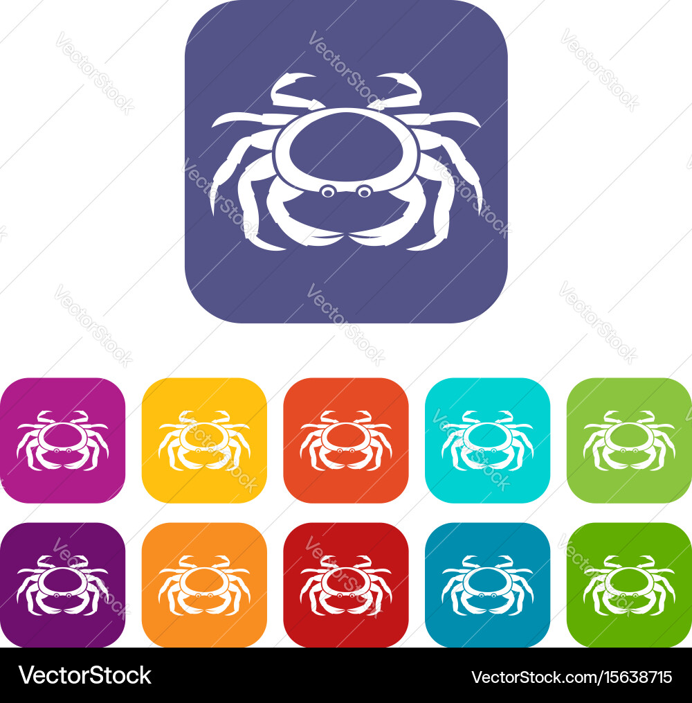 Seafood crab icons set flat Royalty Free Vector Image