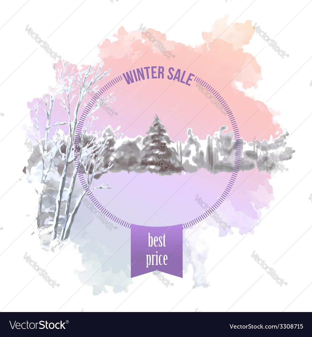 Watercolor splash winter landscape Royalty Free Vector Image