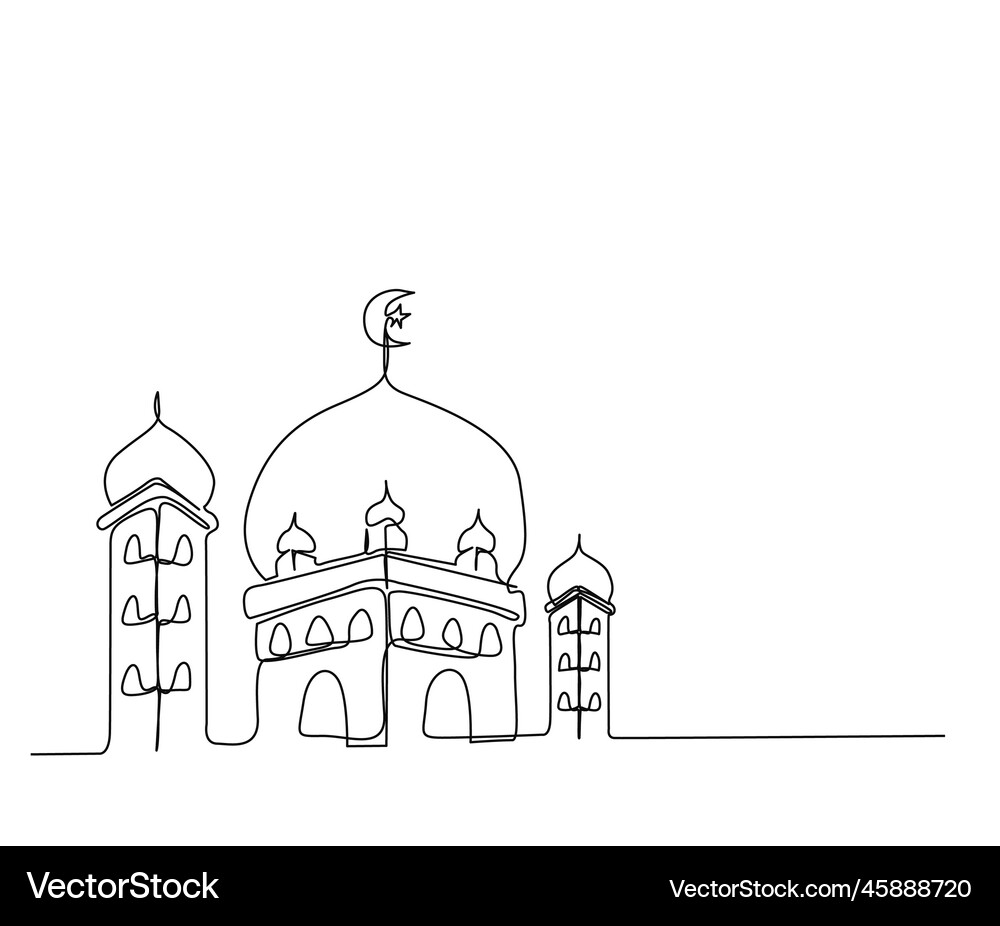 Continuous one line drawing of mosque simple Vector Image