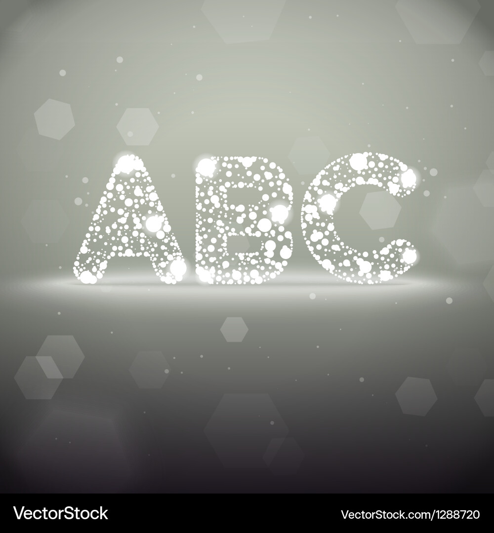 Glowing font from a to c on bokeh background Vector Image