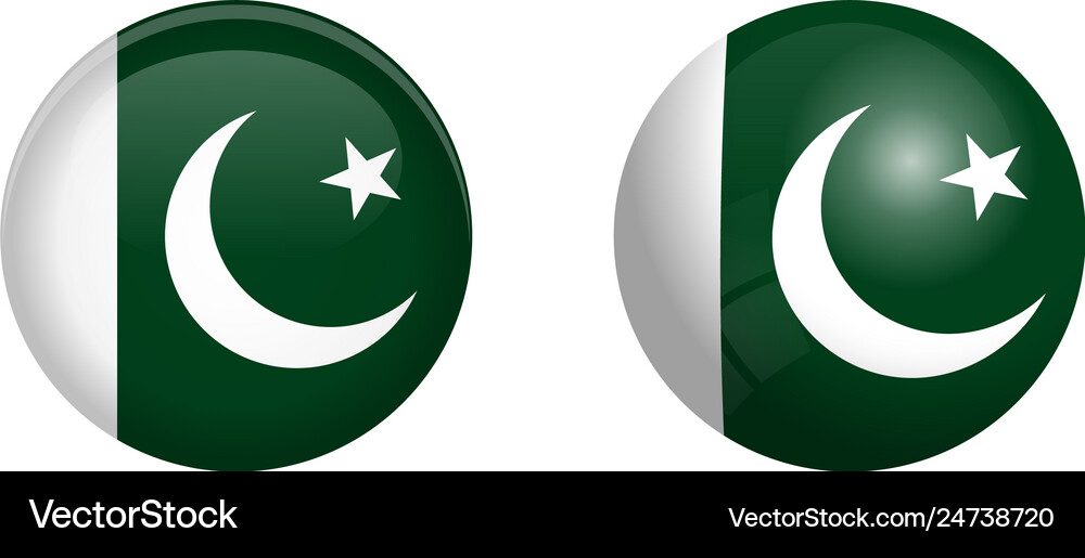 Pakistan flag under 3d dome button and on glossy Vector Image