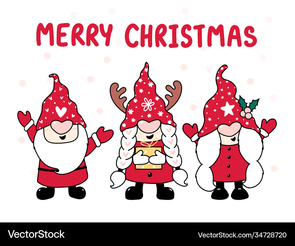 Tree happy gnome in red hat merry christmas Vector Image