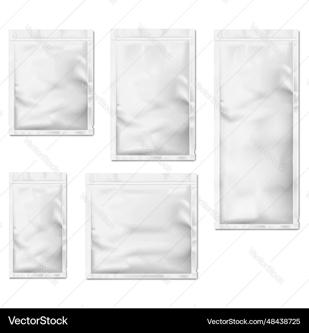 Blank white sachet packet with tear notches Vector Image