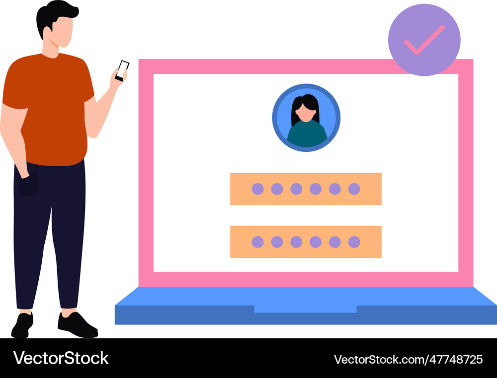 Boy verifying girls account Royalty Free Vector Image