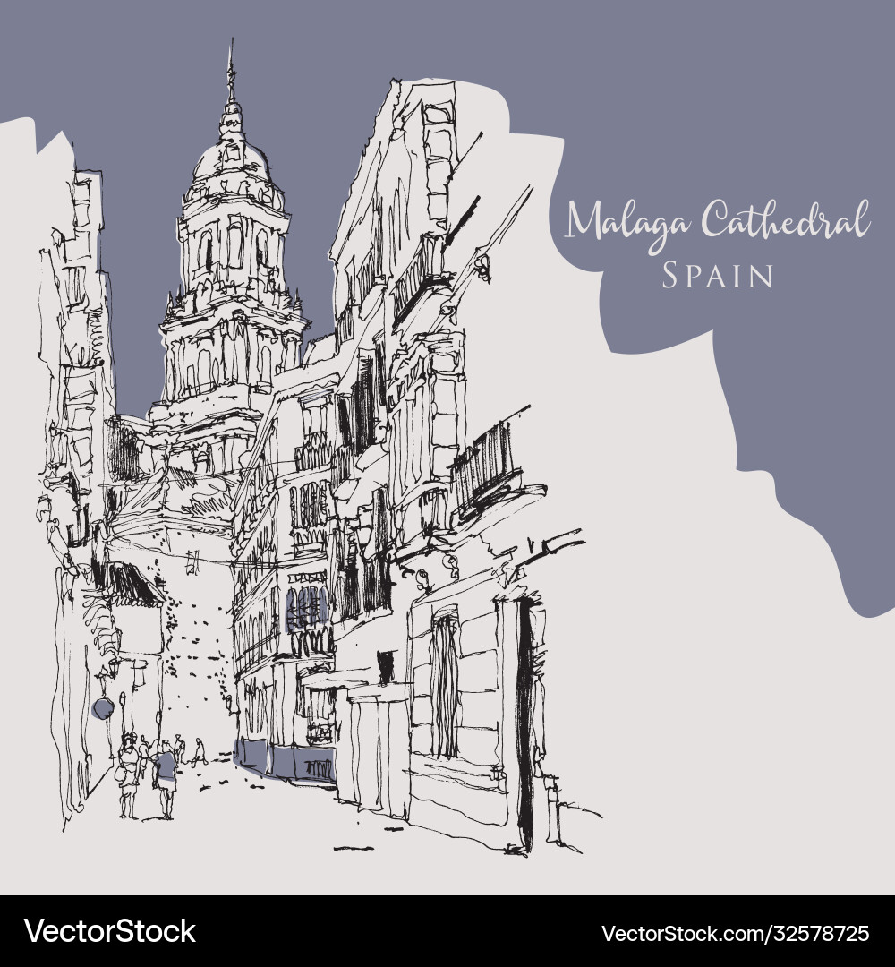 Drawing sketch malaga cathedral Royalty Free Vector Image
