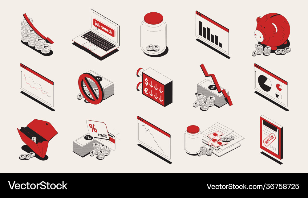 Economic crisis isometric icons set Royalty Free Vector