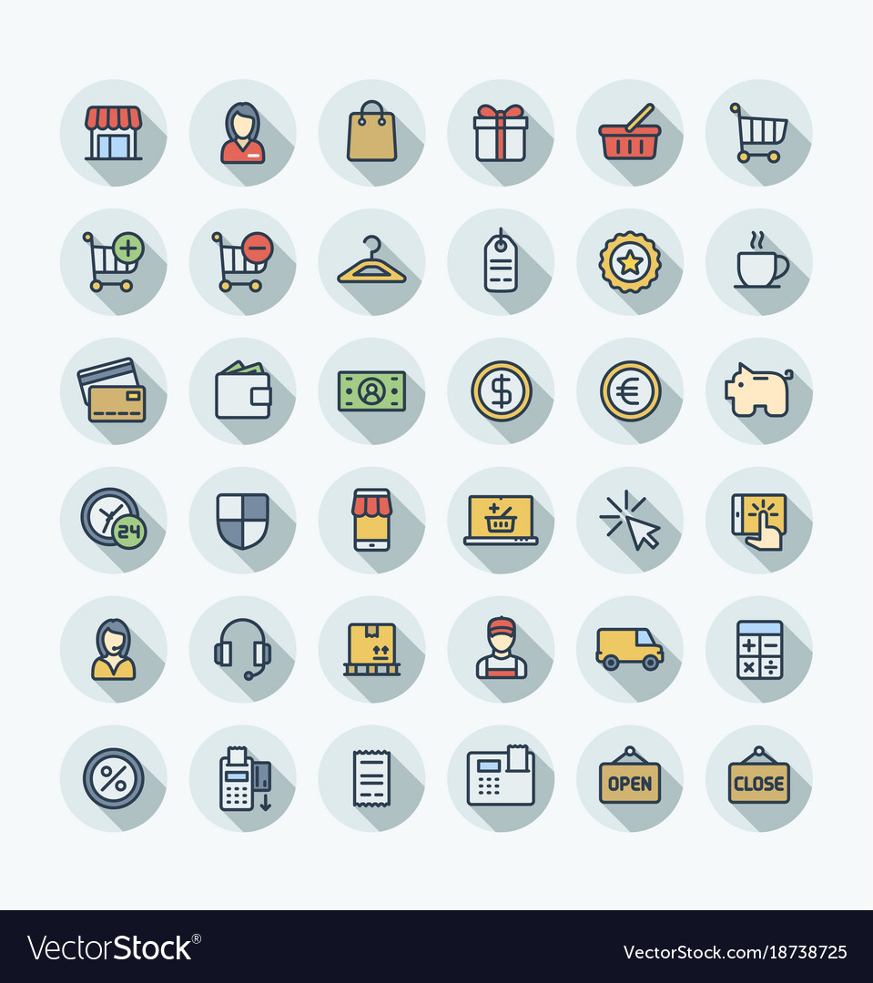 Flat color thin line icons set Royalty Free Vector Image