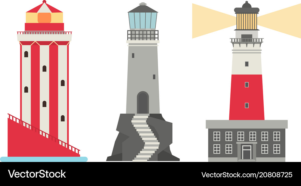 Lighthouses flat searchlight towers for Royalty Free Vector