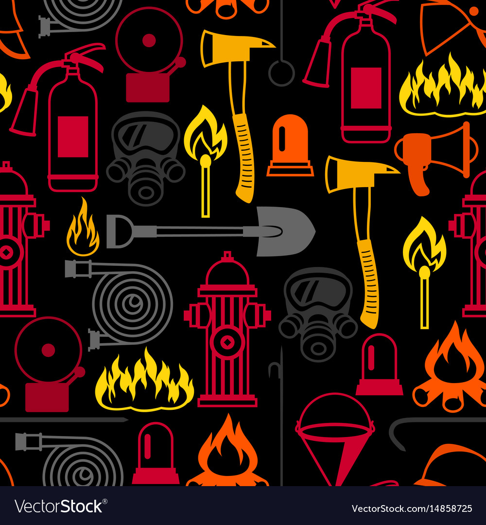 Seamless pattern with firefighting items fire Vector Image