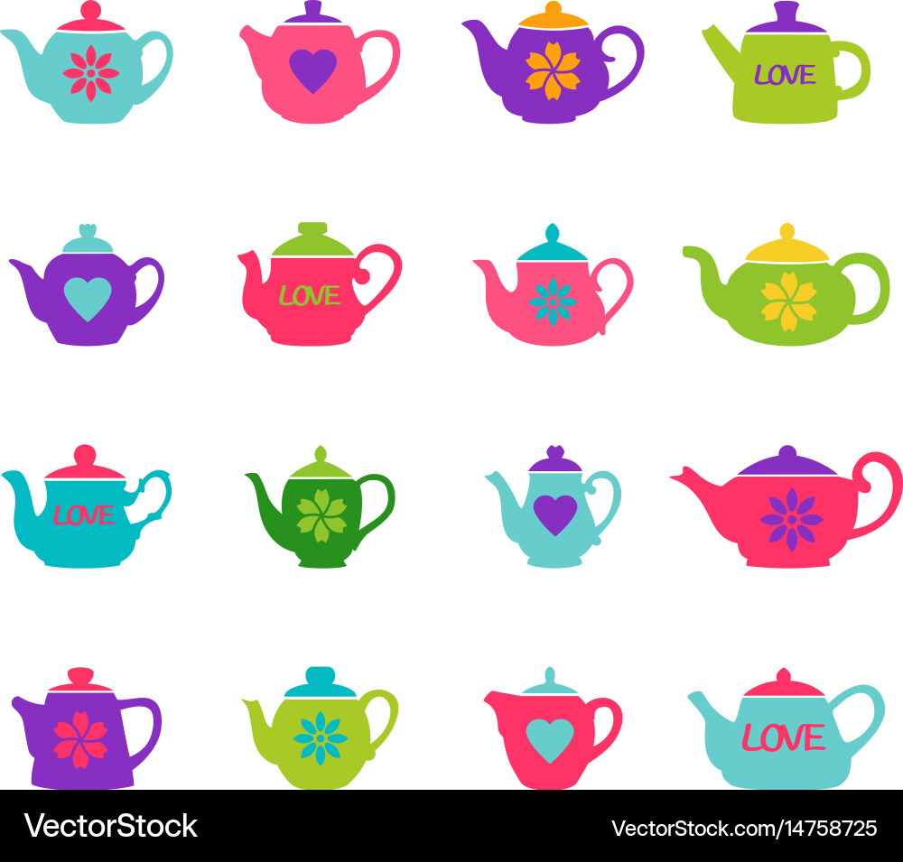 Set of color teapots Royalty Free Vector Image