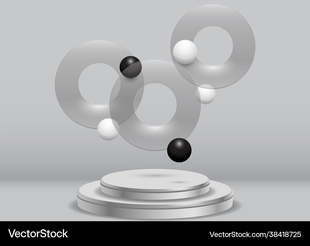 Transparent disc and black and white spheres Vector Image