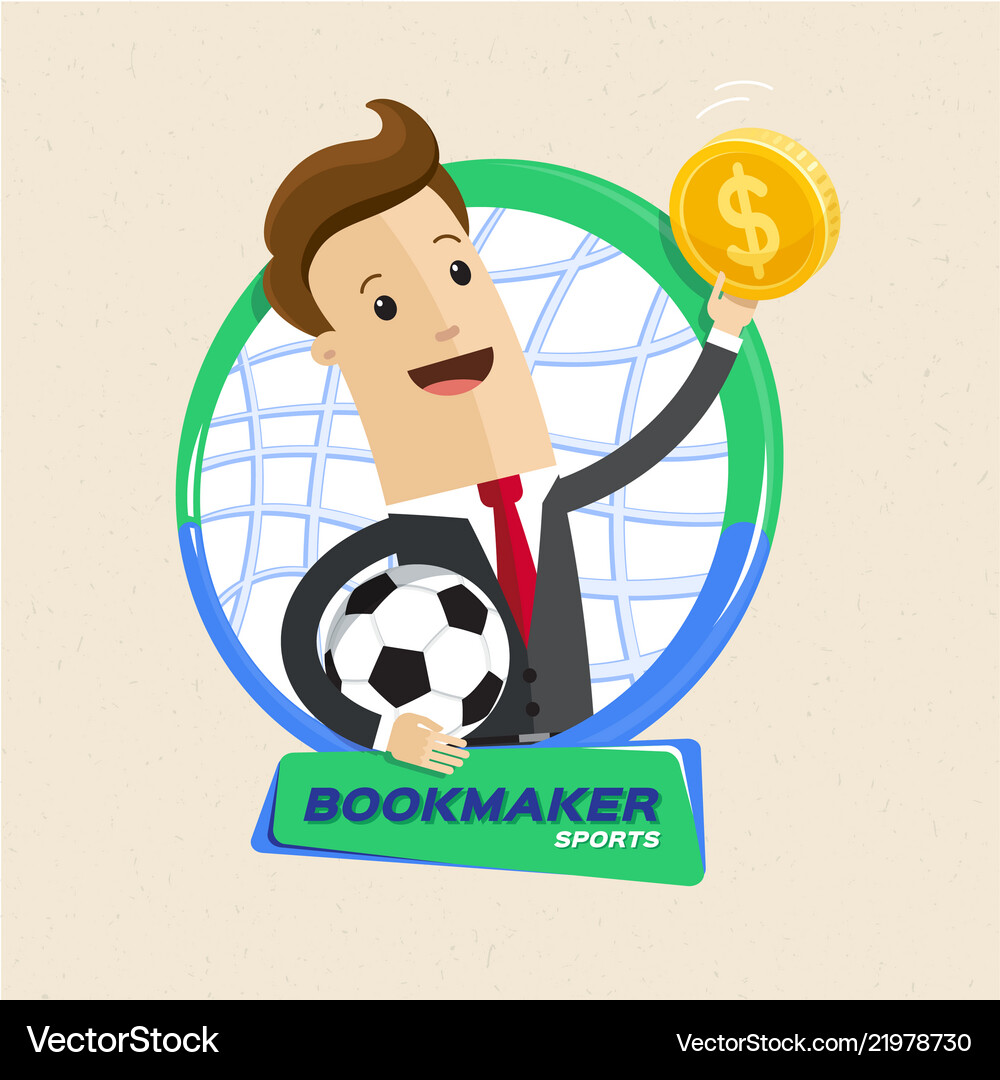 Bookmaker man with ball and money flat Royalty Free Vector